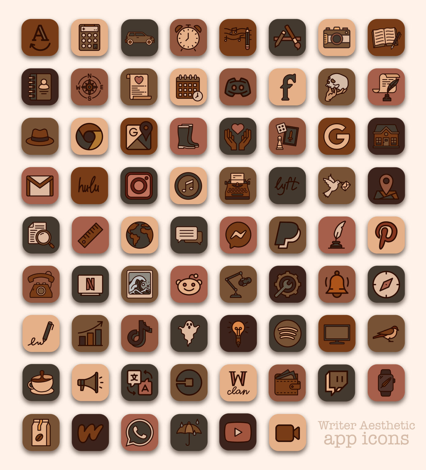Writer Aesthetic App Icons for iPhone - Free Brown App Icons iOS