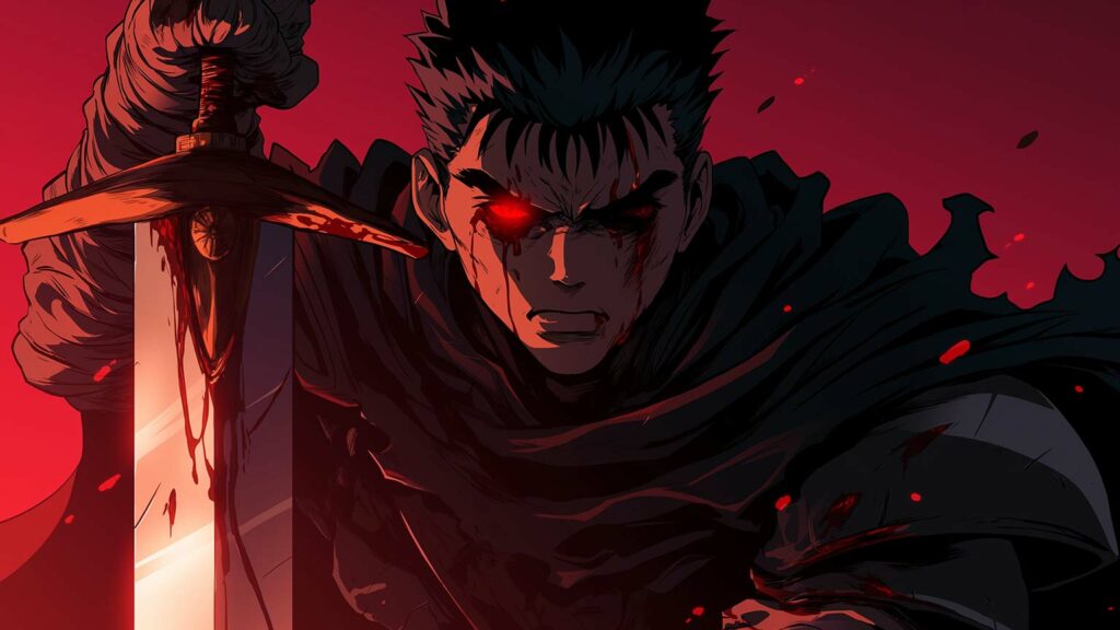 Free Berserk Guts with Red Glowing Eye Desktop Wallpaper in 4K