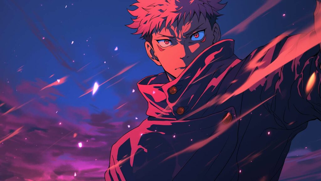 Jujutsu Kaisen Itadori Purple Sky Desktop Wallpaper - JJk Wallpaper
