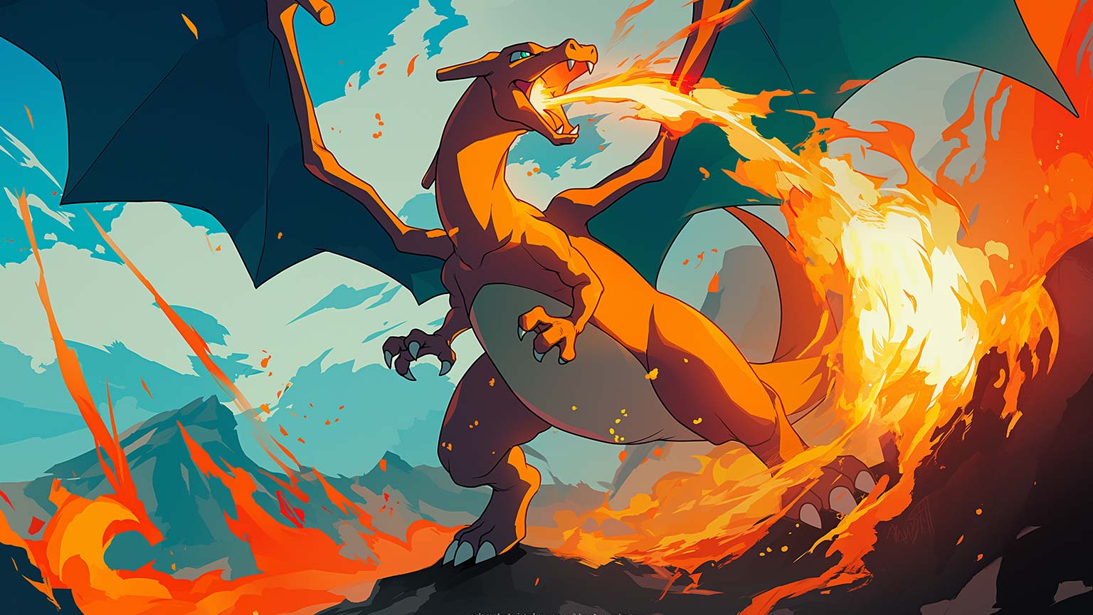 Charizard Unleashing Fire Desktop Wallpaper - Pokemon Wallpaper