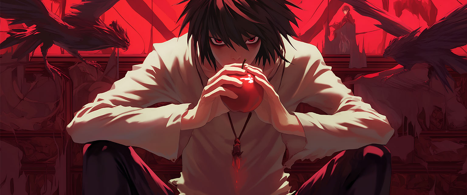 Death Note L Dark Red Apple Ultrawide Wallpaper - Download in 4K
