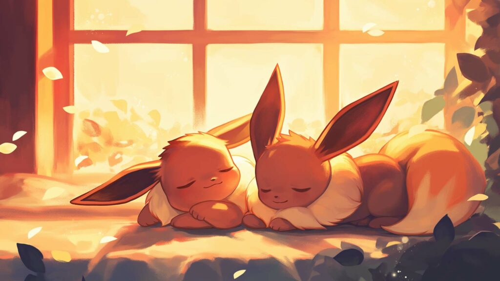 Free Pokemon Cute Eevee Duo Sleeping Desktop Wallpaper in 4K