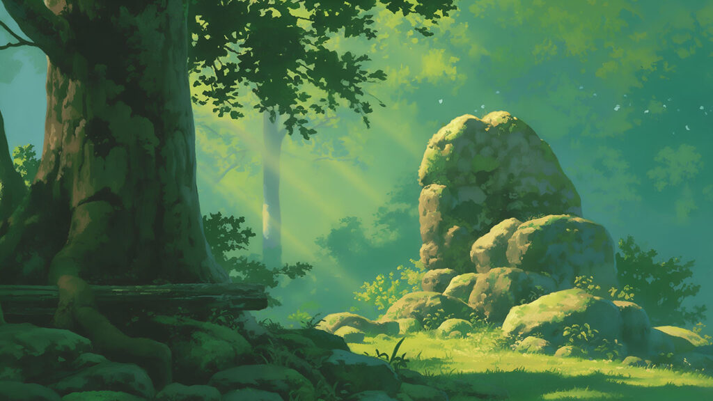 Studio Ghibli Tree and Rocks Background - Download in HD & 4K