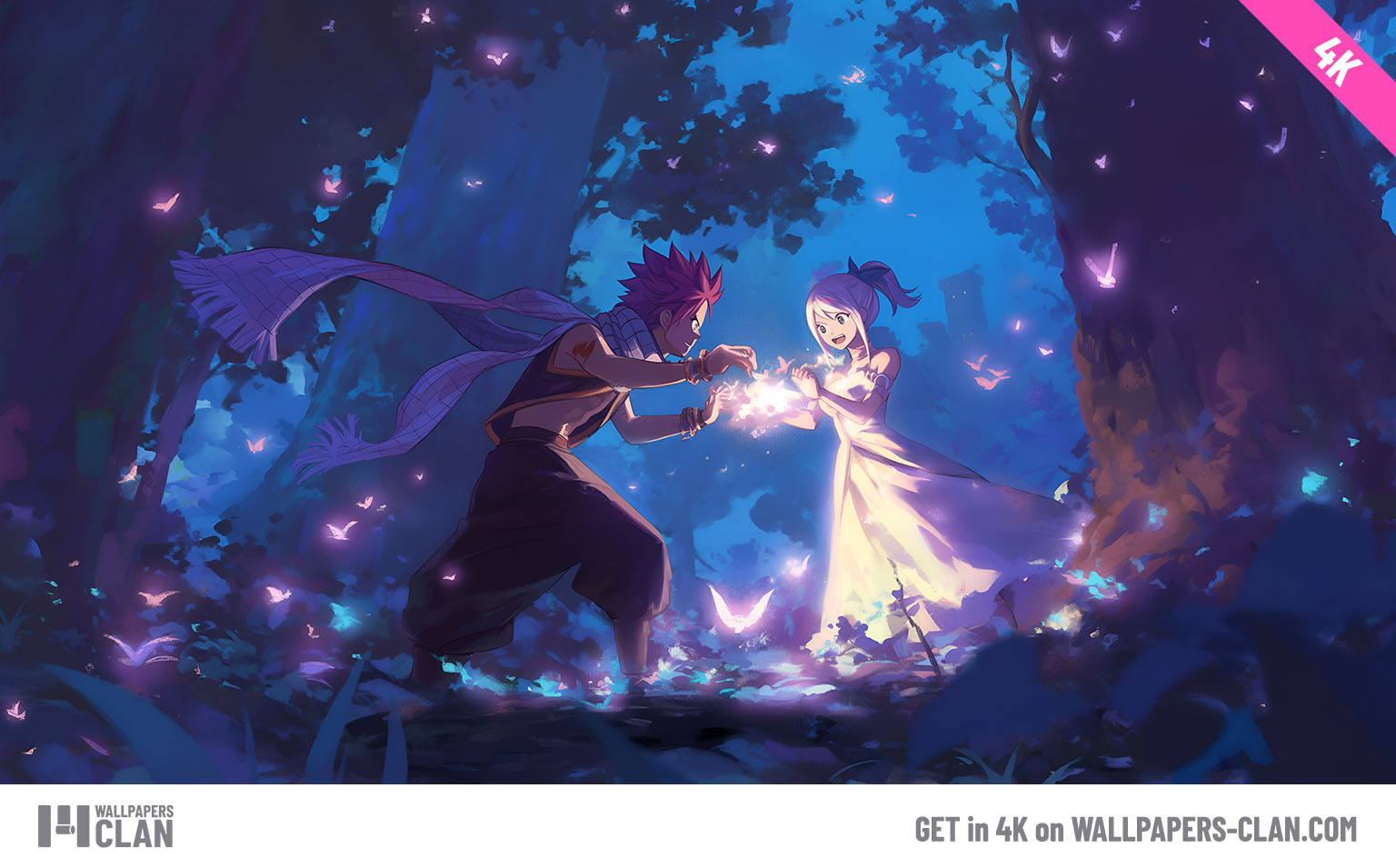 Natsu and Lucy Enchanted Forest Fairy Tail Desktop Wallpaper - 4K