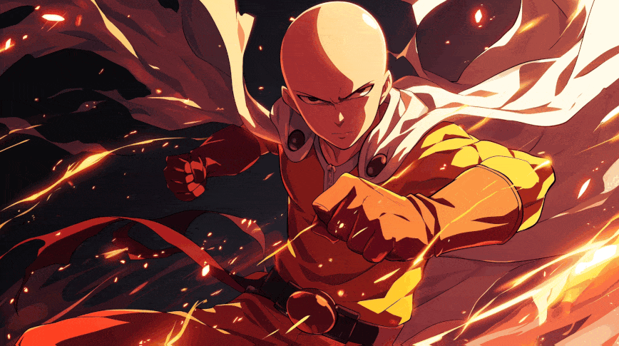 Download Saitama One Punch Man Fiery GIF Desktop Wallpaper