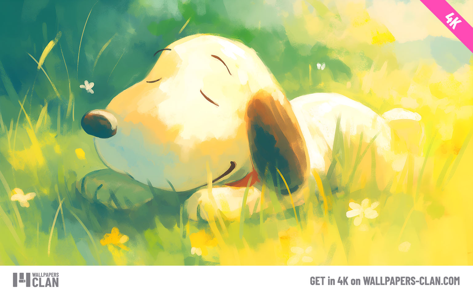 Snoopy Sleeping on Summer Grass Desktop Wallpaper - 4K