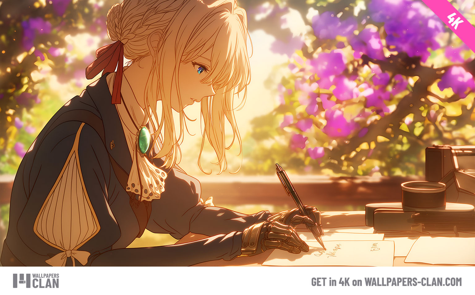 Violet Evergarden Writing Flowers Desktop Wallpaper - Download 4K