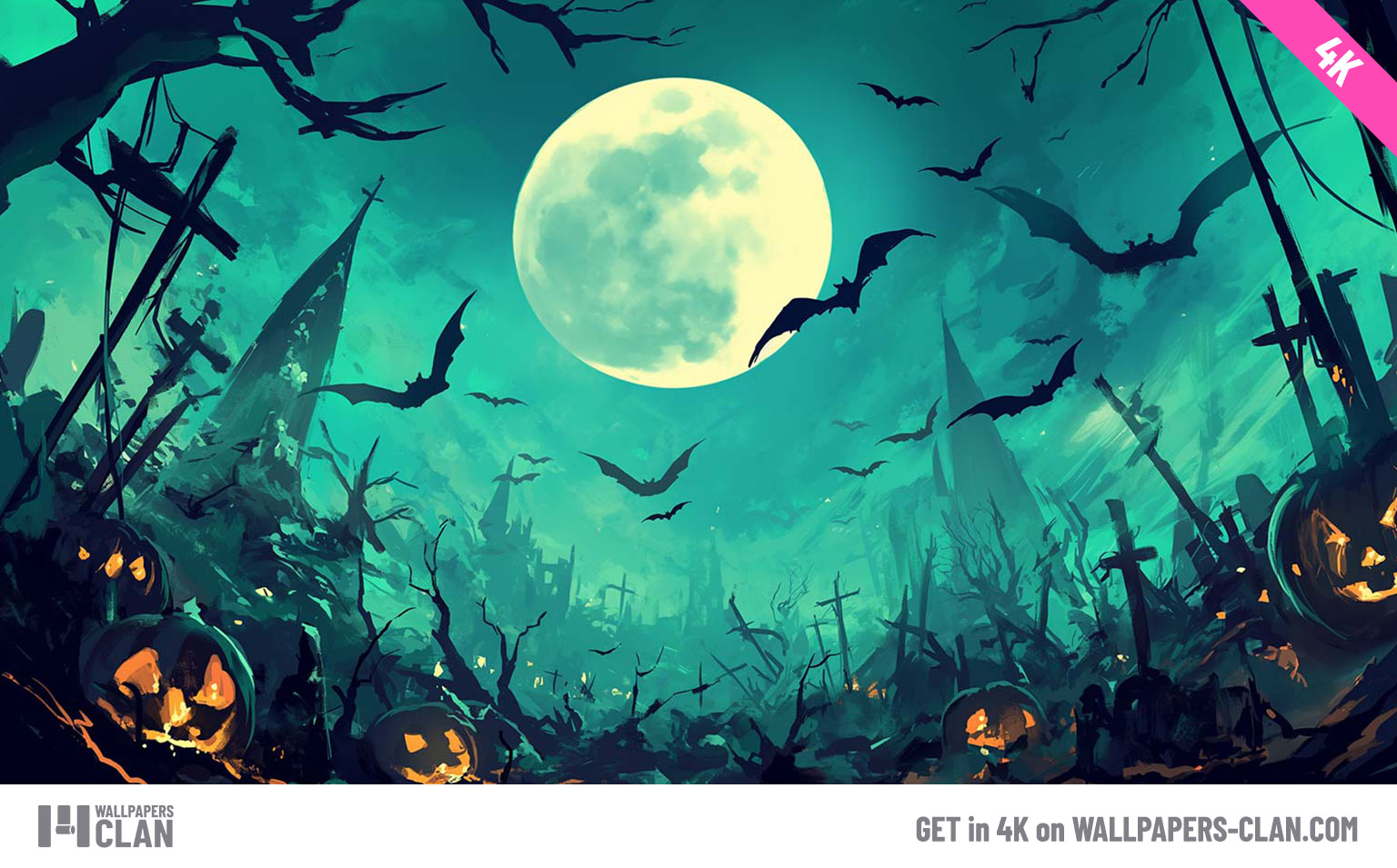 Halloween Spooky Night in the Graveyard Desktop Wallpaper HD