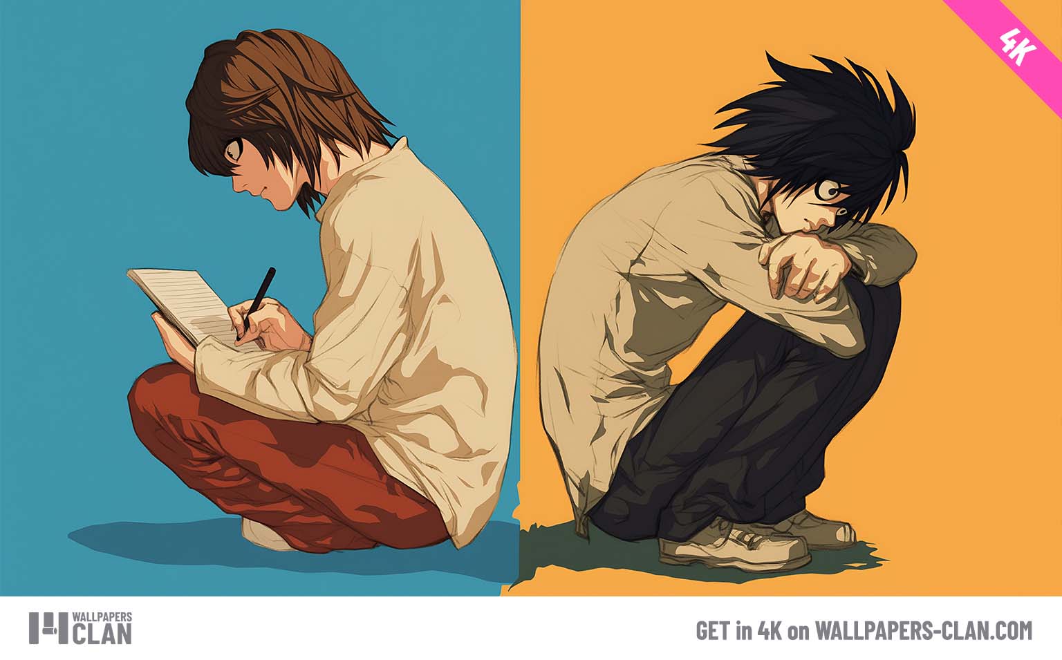 Light Yagami & L Split Scene Death Note Wallpaper 4K for Desktop