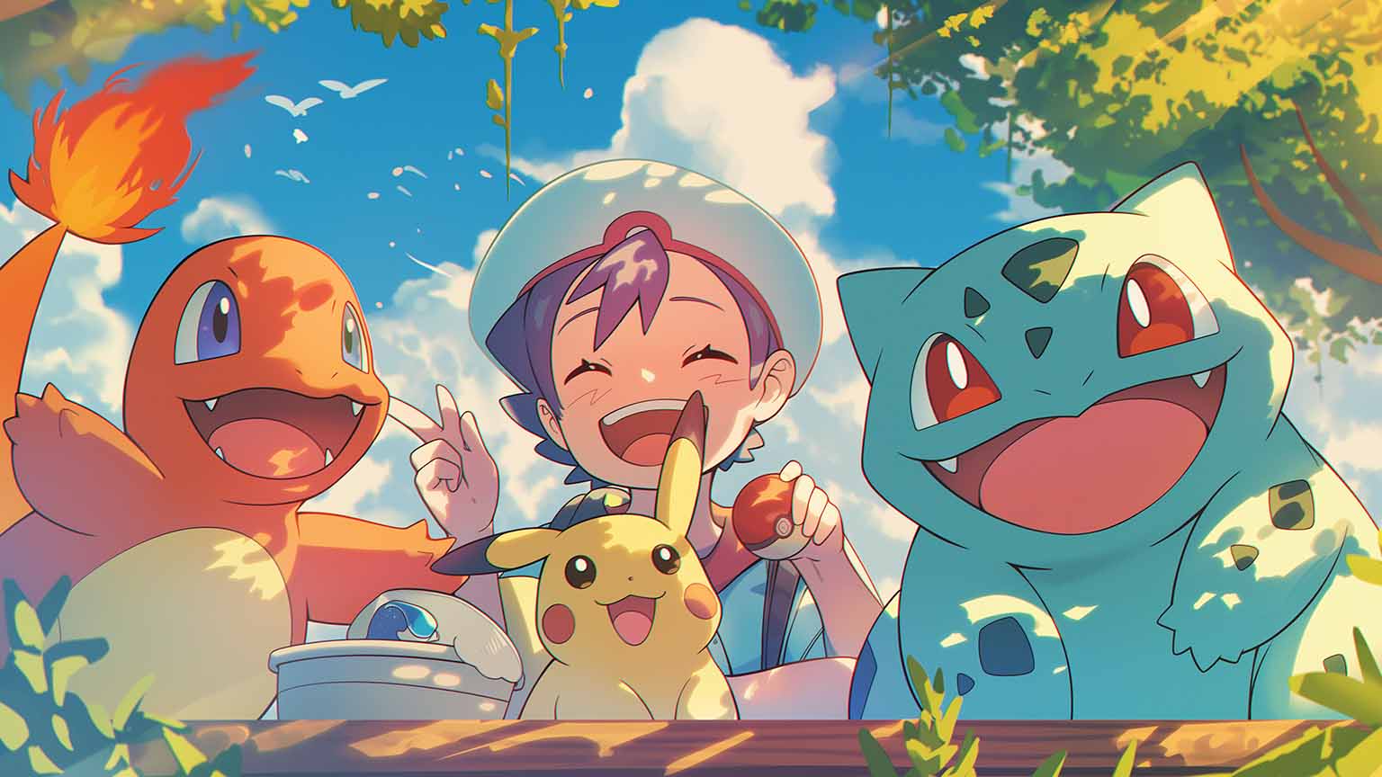 Pokémon Trainer and Pokémon Team Desktop Wallpaper in 4K