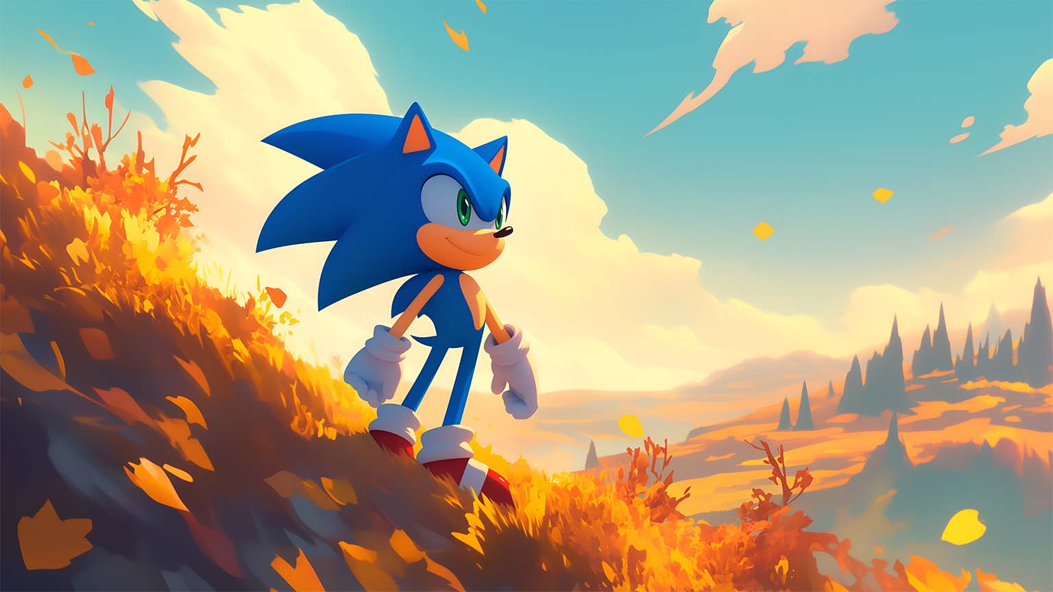 Sonic the Hedgehog Autumn Landscape Desktop Wallpaper 4K