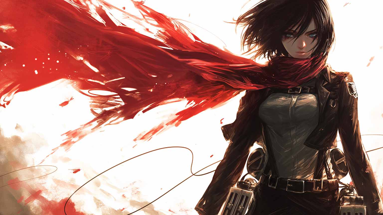 Attack on Titan Mikasa Red Scarf Flowing Desktop Wallpaper 4K
