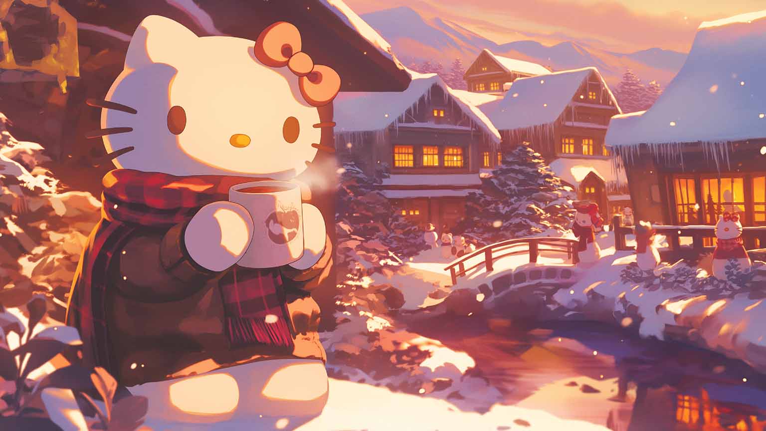Hello Kitty Cozy Winter Day Desktop Wallpaper - Sanrio Wallpaper