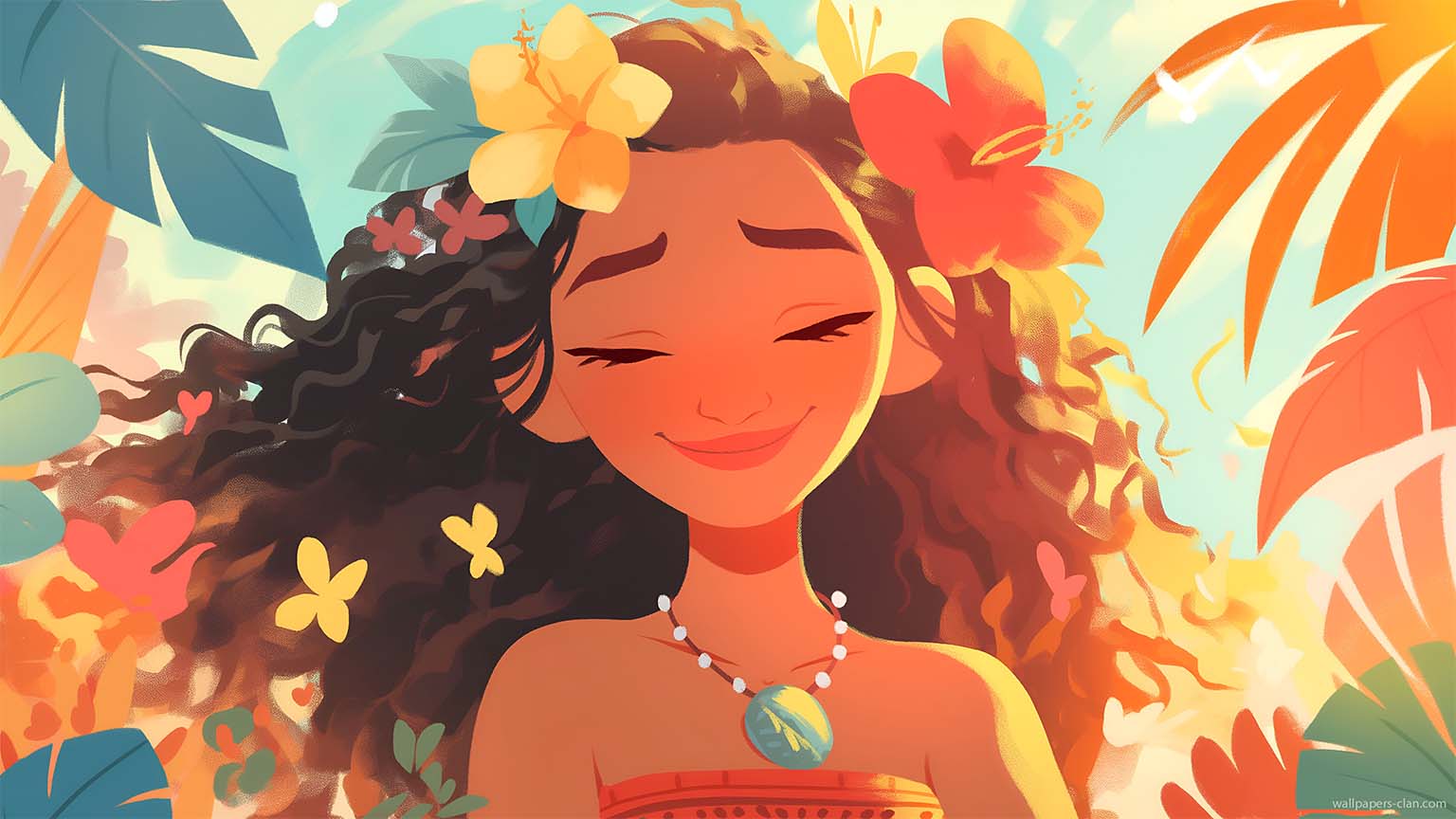 Moana Colorful Floral Aura Desktop Wallpaper - Disney Wallpaper