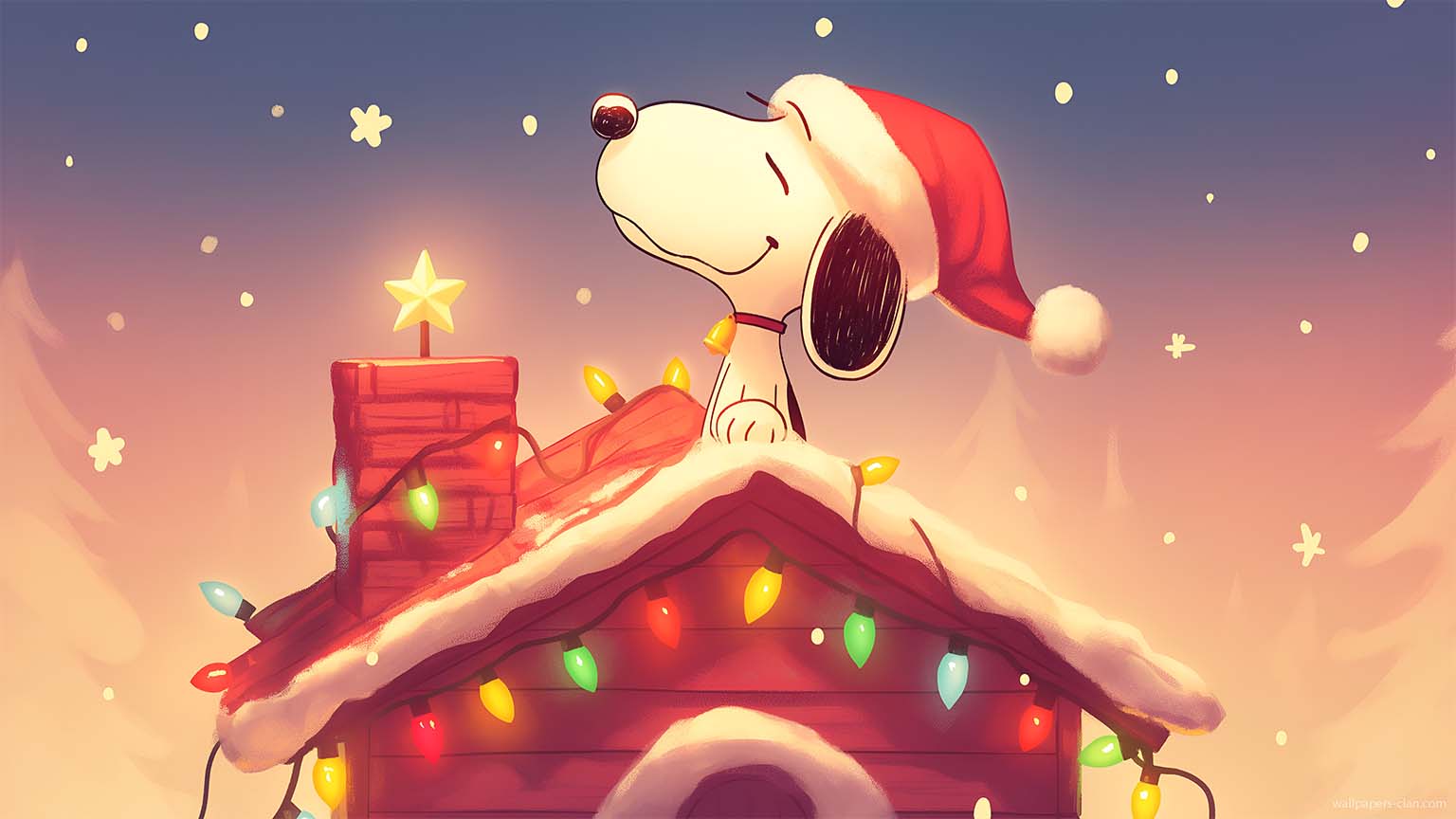 Snoopy Christmas Rooftop Lights PC Wallpaper - Download in 4K