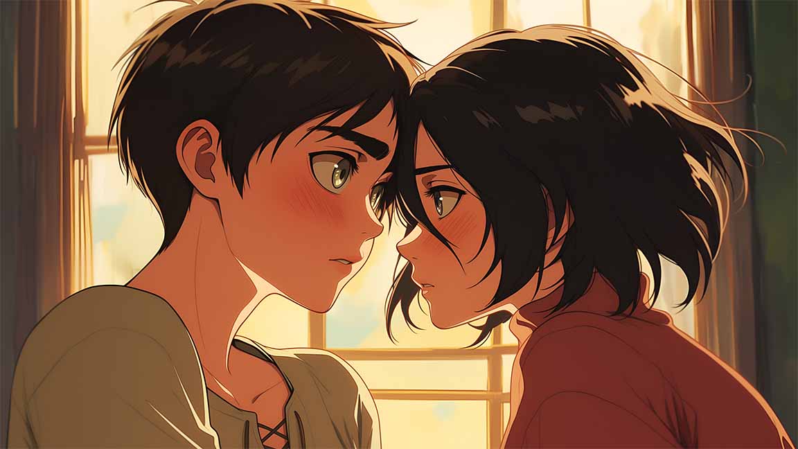 Eren & Mikasa Romantic AOT Valentines Desktop Wallpaper 4K