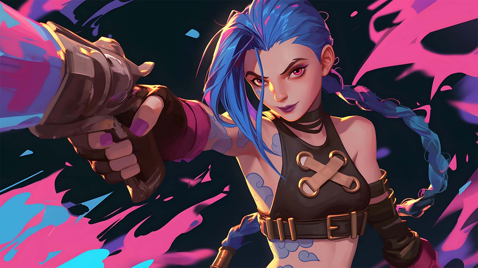Jinx Arcane Bold Pink Blues Desktop Wallpaper 4K - Jinx Wallpaper