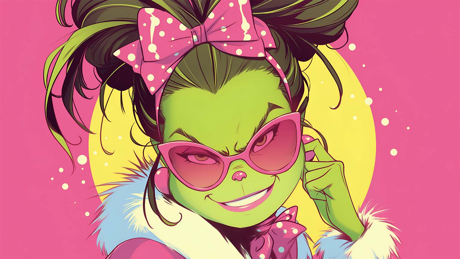 Preppy Grinch Bowtie Polka Dot Style Desktop Wallpaper 4K