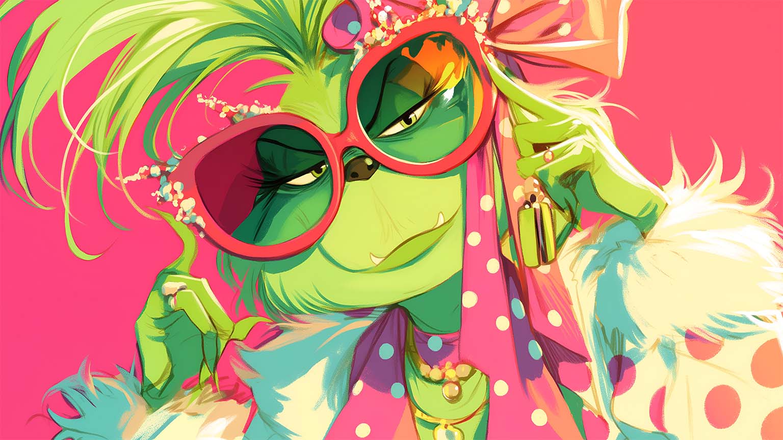 Preppy Grinch Pink Sunglasses Fashion Desktop Wallpaper 4K