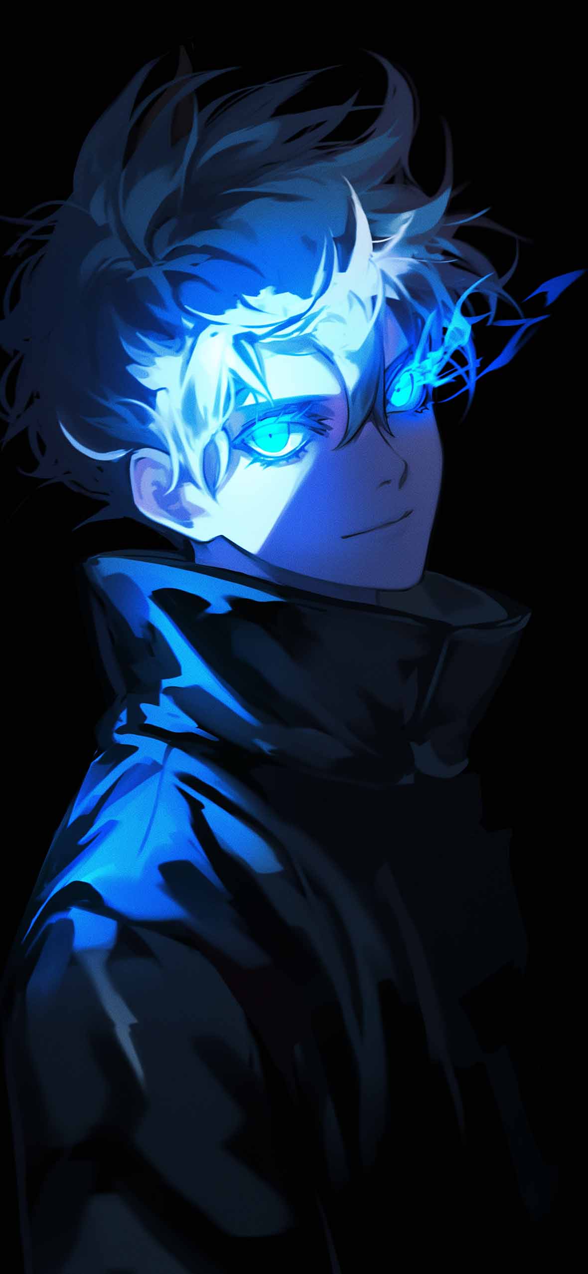 Satoru Gojo Glowing Blue Eyes Intense Wallpapers - JJK Wallpaper