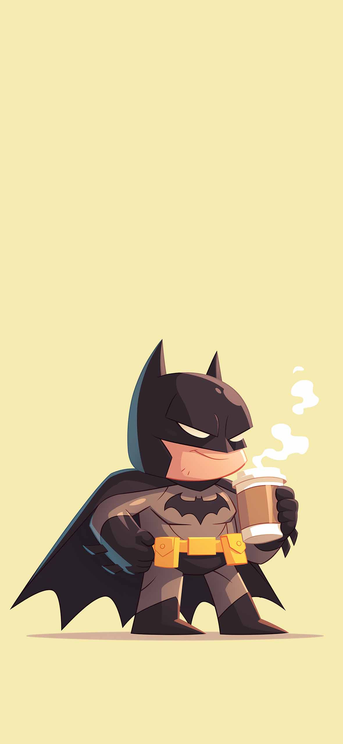 Batman Drikns Coffee Chibi Beige Background Wallpapers iPhone