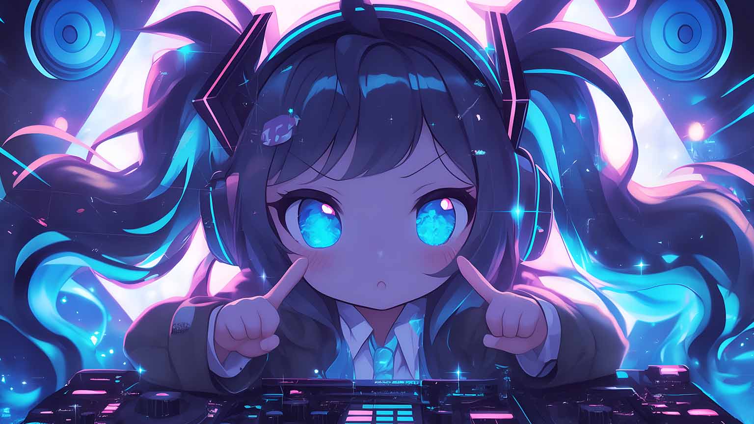 Chibi Anime DJ Girl Headphones Wallpaper - Chibi Anime Wallpaper
