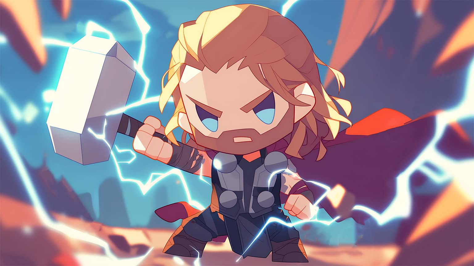 Chibi Thor Lightning Mjolnir Strike Desktop Wallpaper - 4K Wallpaper