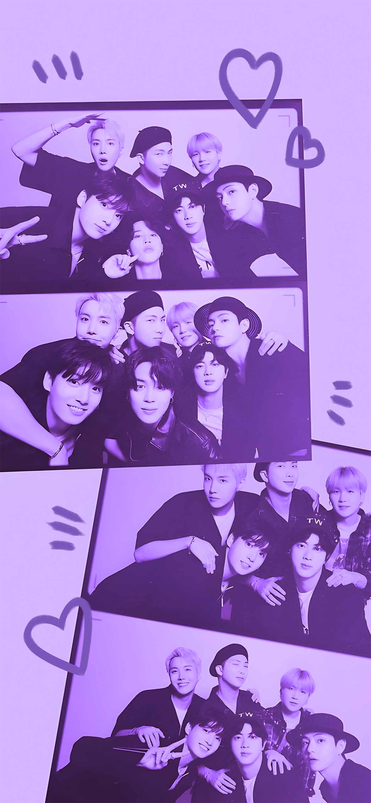 BTS Group Polaroid Purple Aesthetic Wallpapers - K-Pop Wallpapers