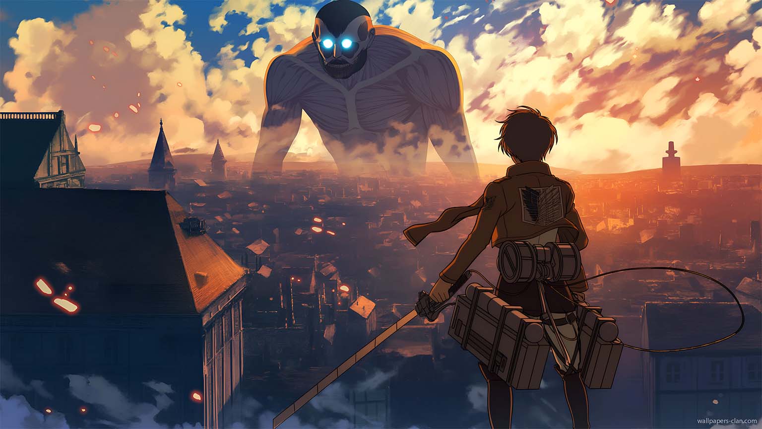 Eren and Colossal Titan Sunset Wallpaper 4K - AoT Wallpaper 4K