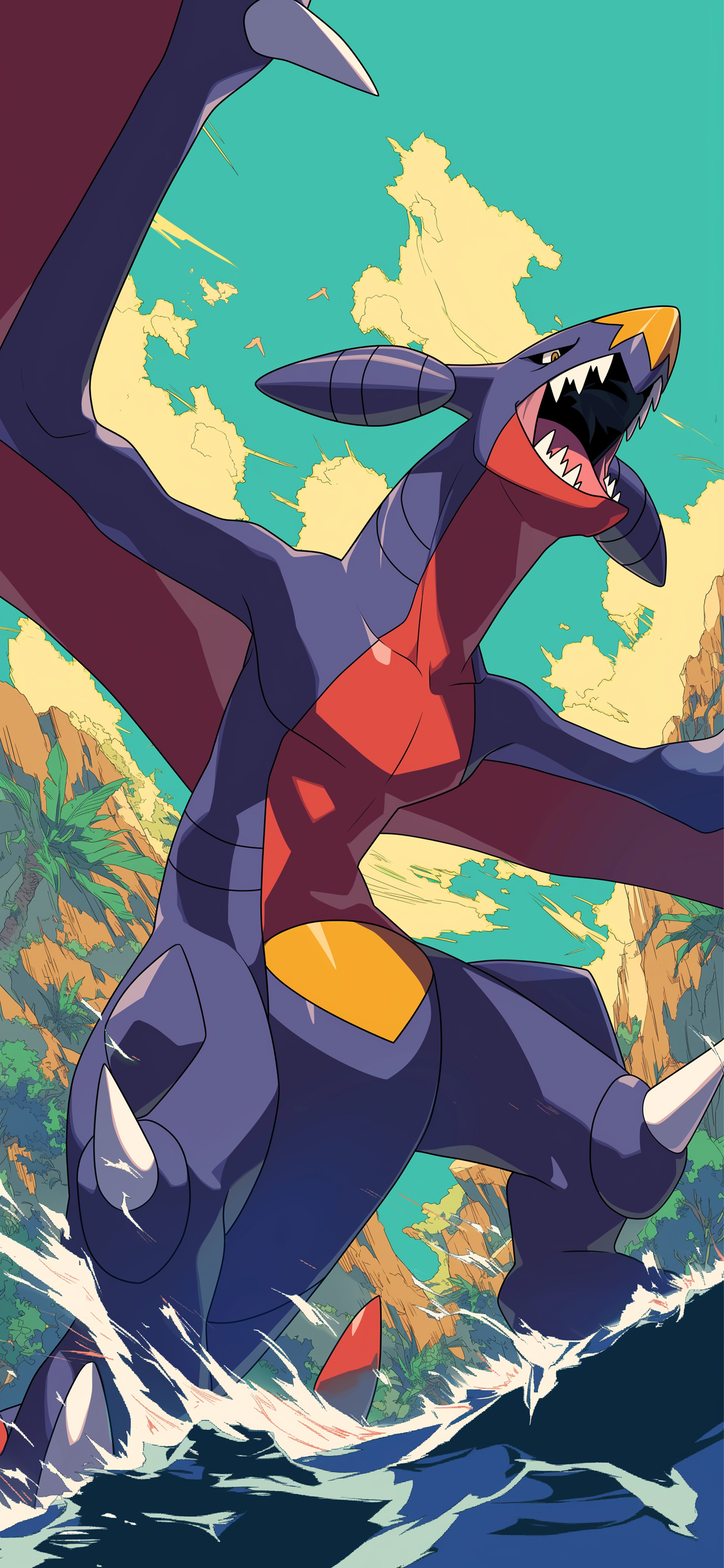 Garchomp Wave Strike Art Style Wallpapers - Pokemon Wallpapers