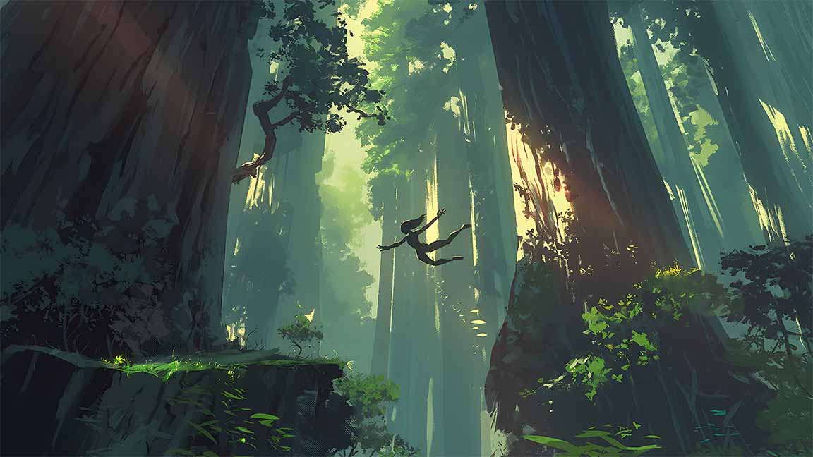 Jungle Leap Anime Forest Desktop Wallpaper - Beautiful Wallpapers