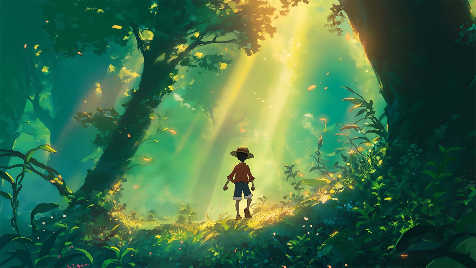 Luffy Ghibli Forest Desktop Wallpaper 4K - One Piece Wallpaper