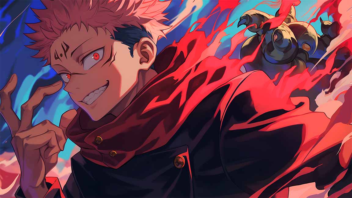 Cool Jujutsu Kaisen Itadori Intense Gaze Desktop Wallpaper 4K