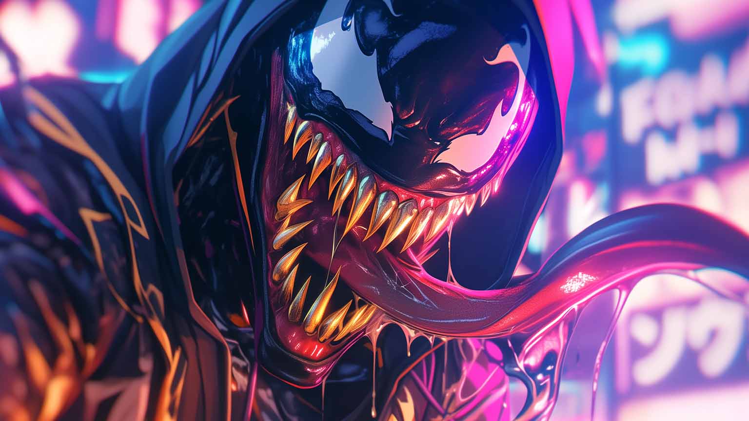 Venom with Sharp Teeth and Tongue Wallpaper - Marvel Wallpaper