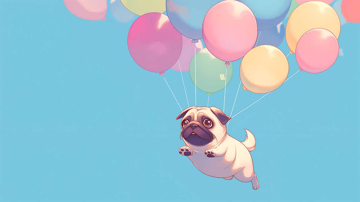 Balloon Flying Pug Cute Sky Desktop Wallpaper - 4K Wallpapers