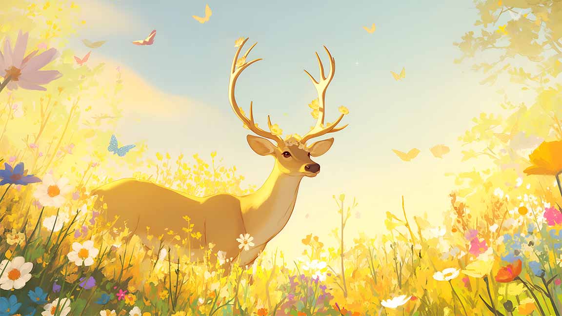 Deer Flower Antlers Spring Meadow Desktop Wallpaper 4K & HD