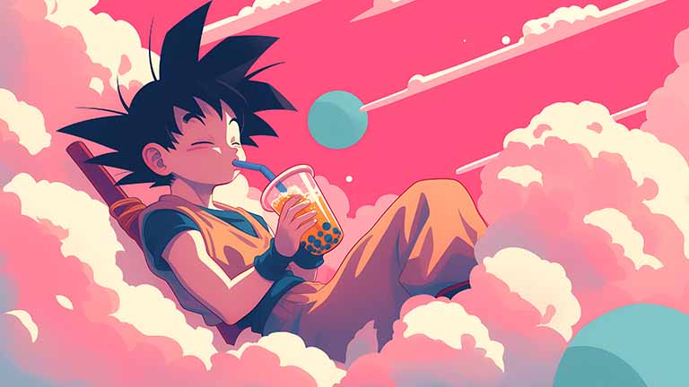 Free Dragon Ball Goku Boba Tea Cloud Ride Desktop Wallpaper