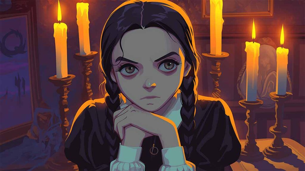 Wednesday Addams Monochrome Dark Stare Desktop Wallpaper