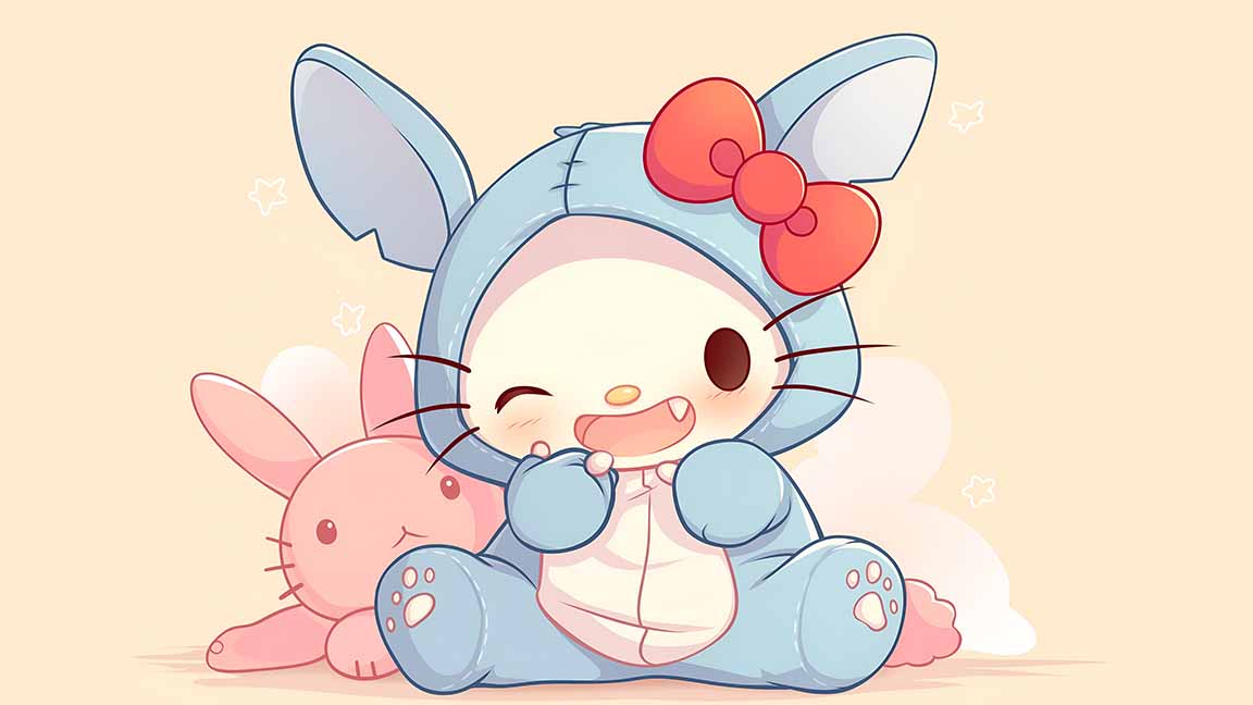 Hello Kitty In Stitch Costume Cute Pastel Desktop Wallpaper 4K