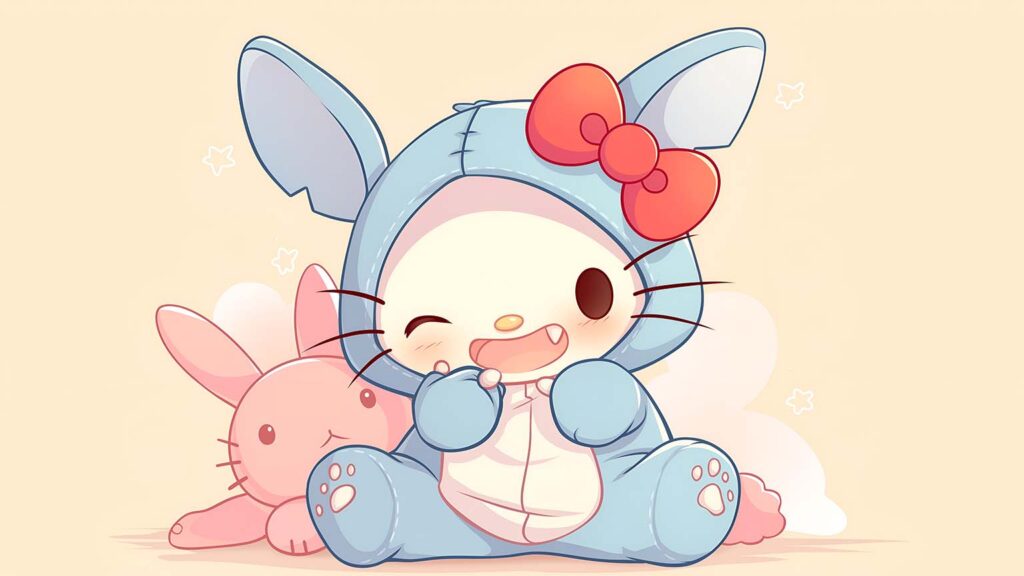Hello Kitty In Stitch Costume Cute Pastel Desktop Wallpaper 4K