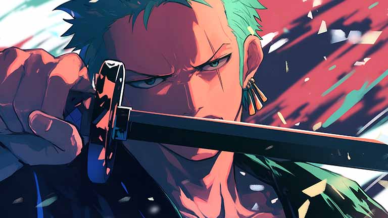 One Piece Roronoa Zoro Surrounded by Bamboo Wallpaper 4K