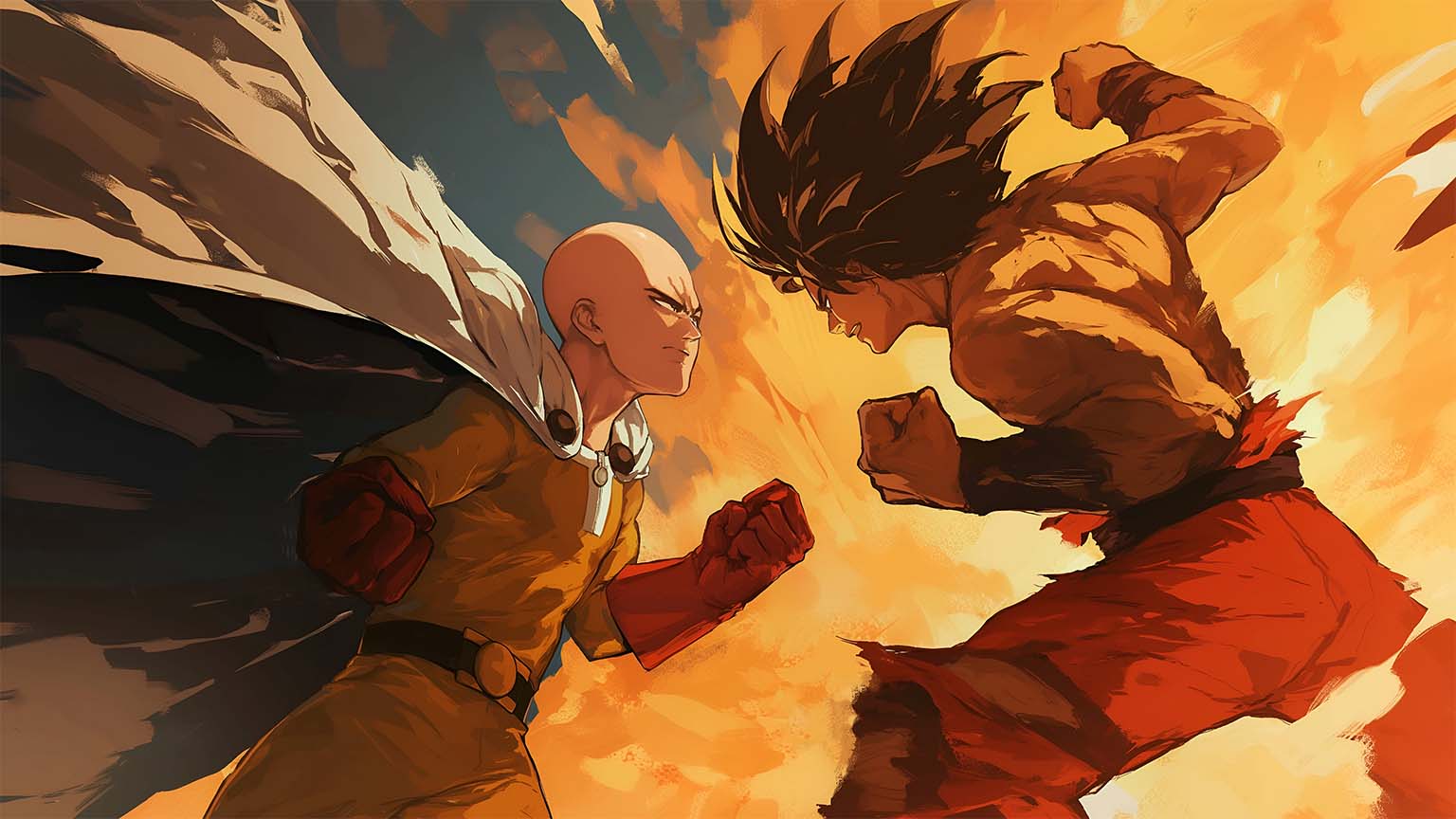 One-Punch Man vs Goku Epic Battle Desktop Wallpaper - Epic Vibes