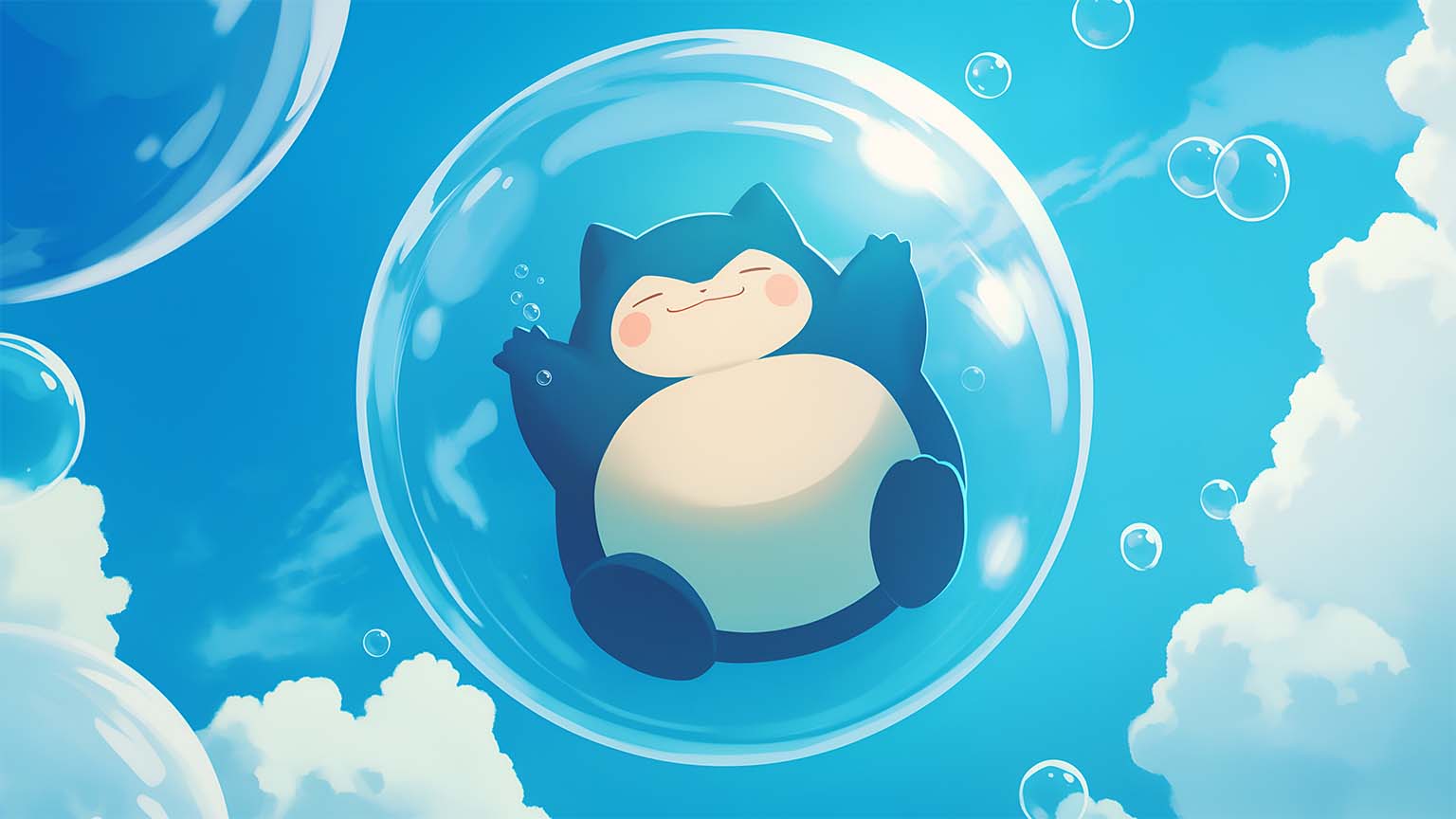 Snorlax Floating Bubble Sky Desktop Wallpaper - Pokemon Vibes