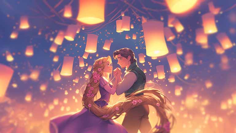 Tangled Rapunzel Flynn Lantern Festival Desktop Wallpaper