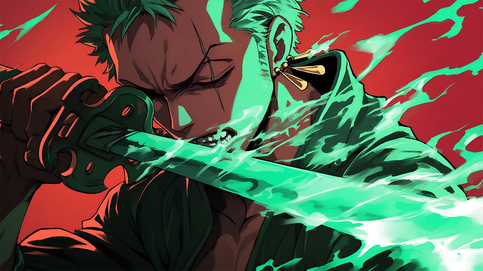 Zoro Green Sword Slash Hypebeast Desktop Wallpaper - Pirate Vibe