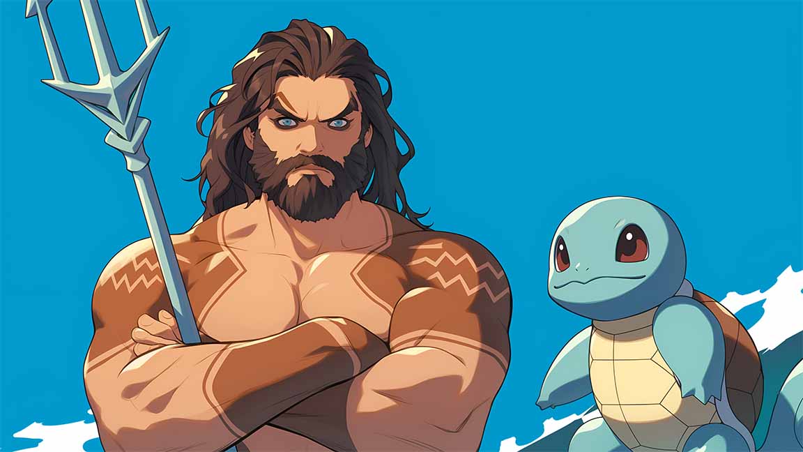 Aquaman & Squirtle Water Teamup Crossover Desktop Wallpaper