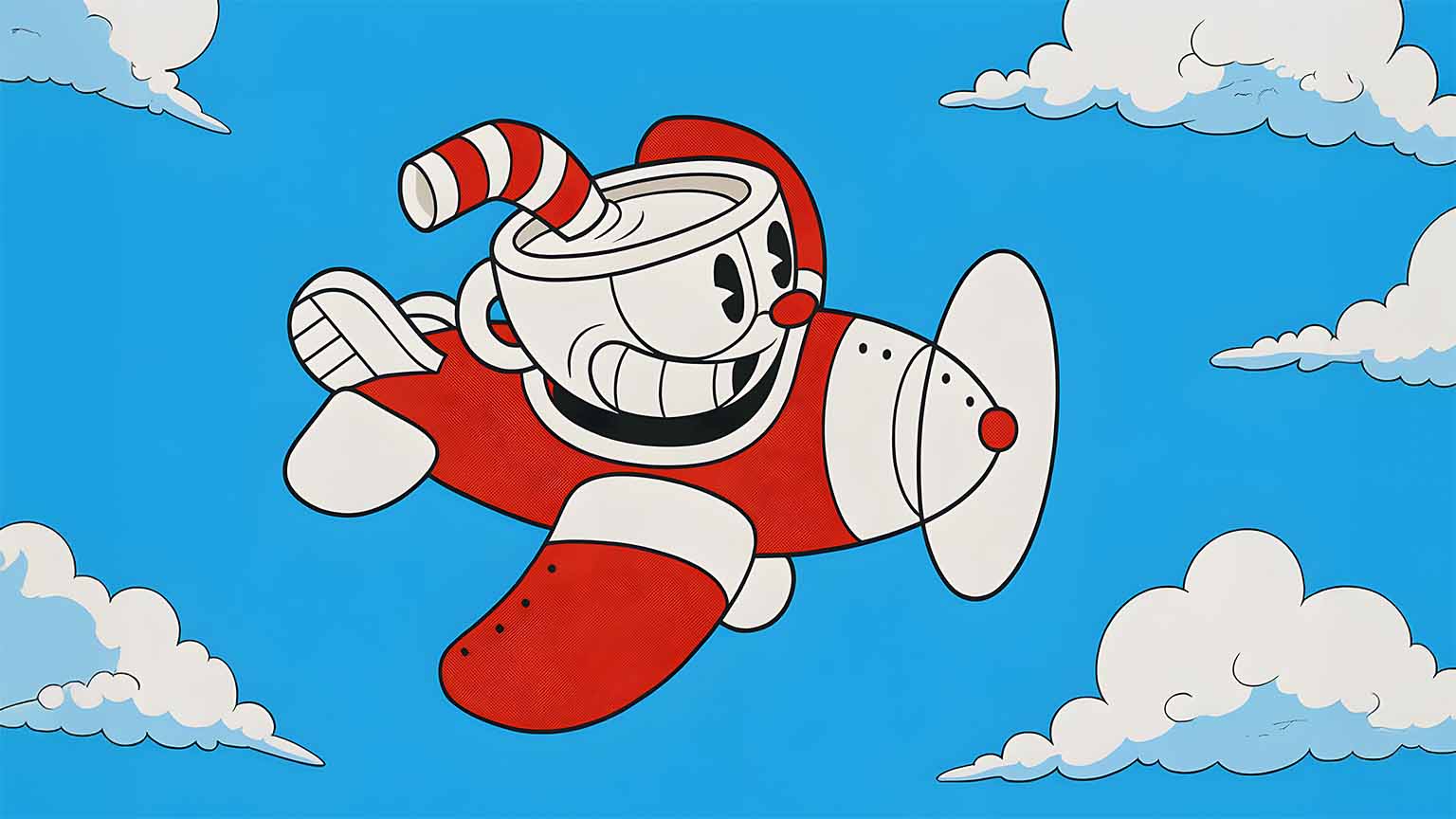 Cuphead Red Plane Flying Clouds Cartoon Wallpaper - HD 4K