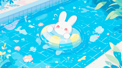 Cute Bunny Summer Pool Aesthetic GIF Wallpaper - Gif Wallpaper