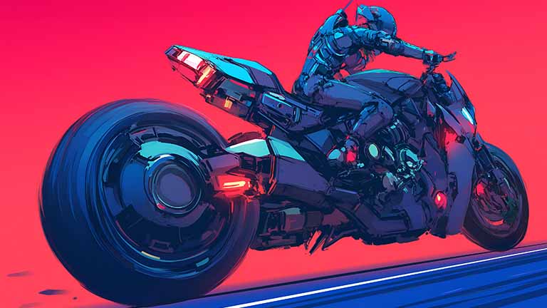 Cyberpunk Moto Red Sky Rider Desktop Wallpaper - 4K Wallpaper