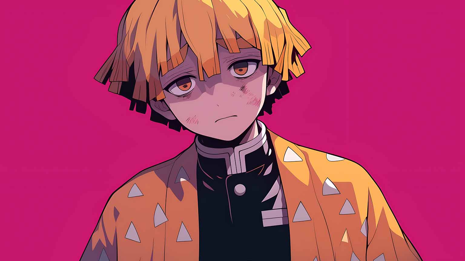 Demon Slayer Zenitsu Agatsuma Anxious Expression Wallpaper 4K